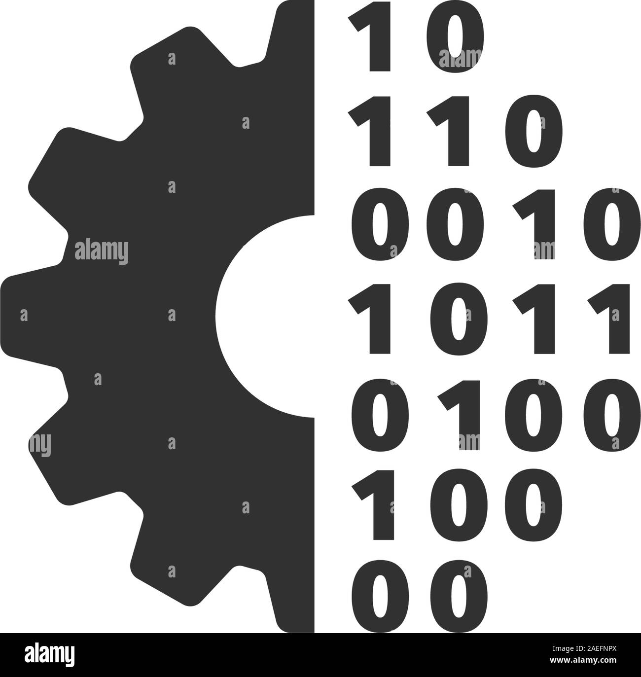 Mechanic Gear with electronic digits 1 and 0. Flat design style ...