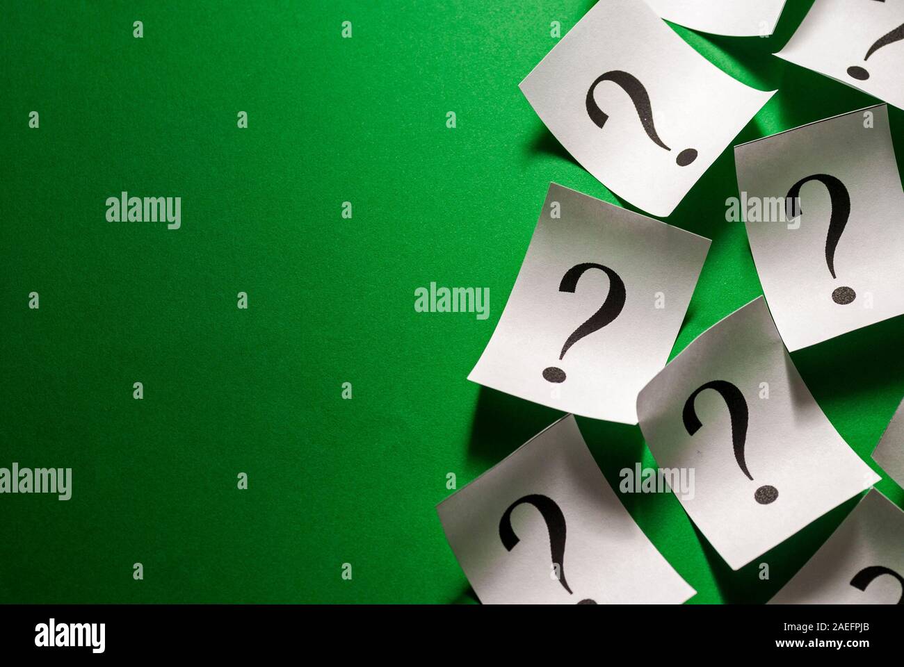 Side border of scattered question marks on small white cards Stock ...