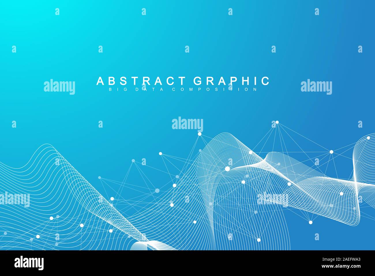 Digits abstract background with connected line and dots, wave flow. Digital neural networks ...