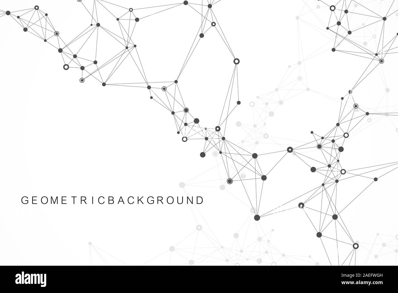 Digits abstract background with connected line and dots, wave flow. Digital neural networks ...
