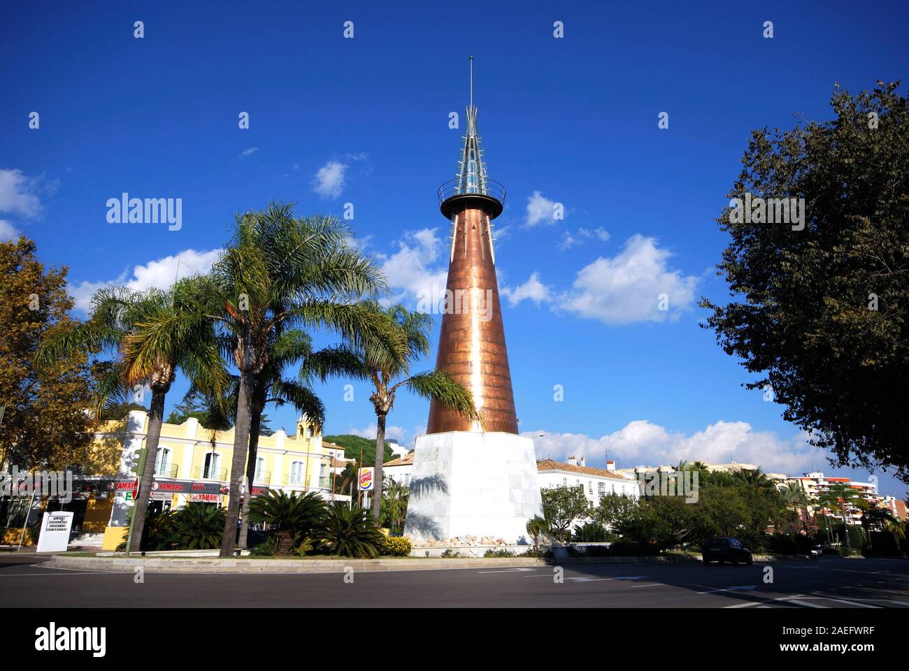 Copper obelisk in the Plaza Monsenor Rodrigo Bocanegra, Marbella, Costa ...