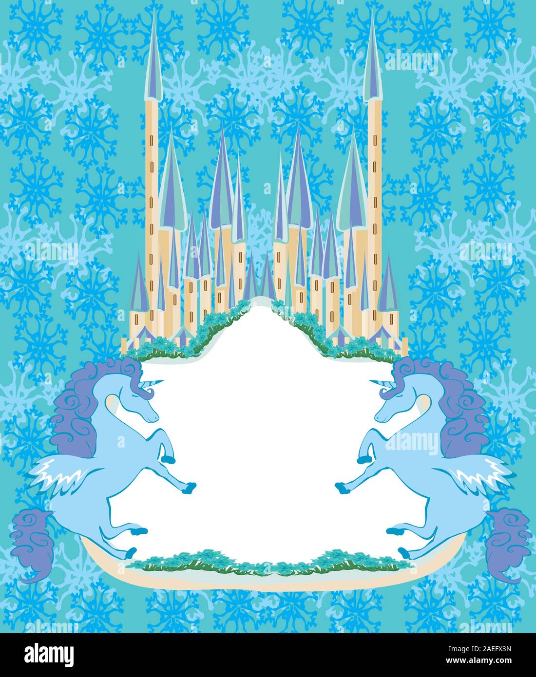 Beautiful unicorn and fairy-tale princess castle frame Stock Photo - Alamy