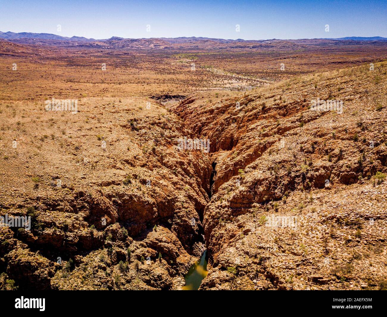 Aerial wide angle image of the remote Redbank Gorge in the West ...