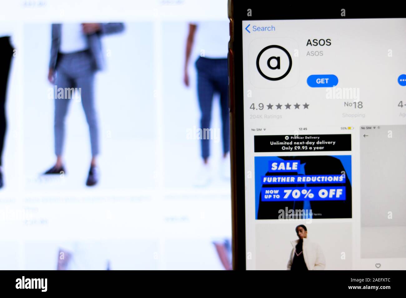 Los Angeles, USA - 10 March 2020: Asos icon app logo on phone screen ...