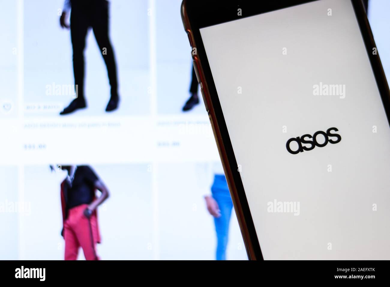 Los Angeles, USA - 10 March 2020: Asos app logo on phone screen close ...
