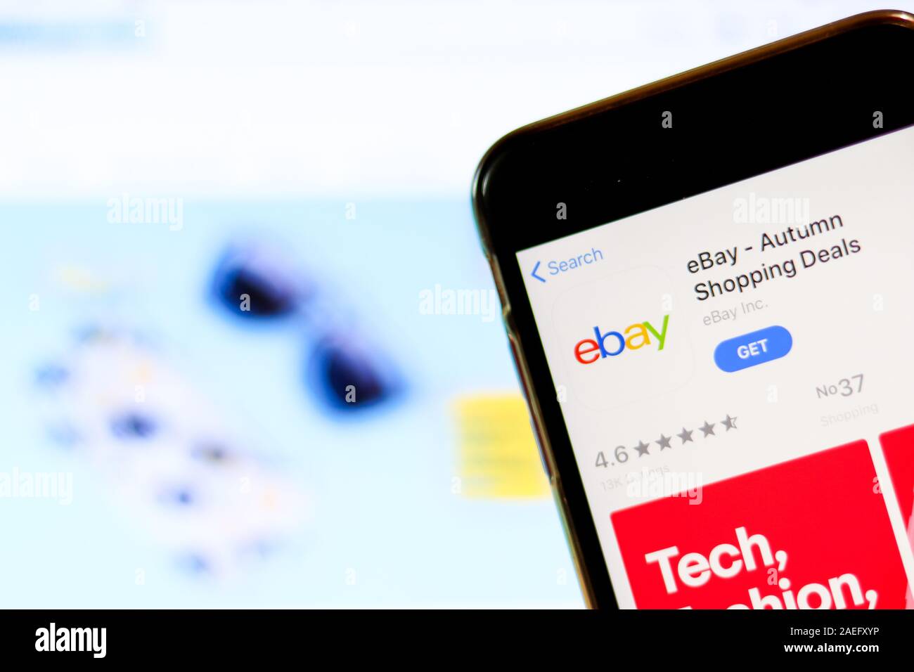Los Angeles, USA - 10 March 2020: Ebay app logo on phone screen close ...