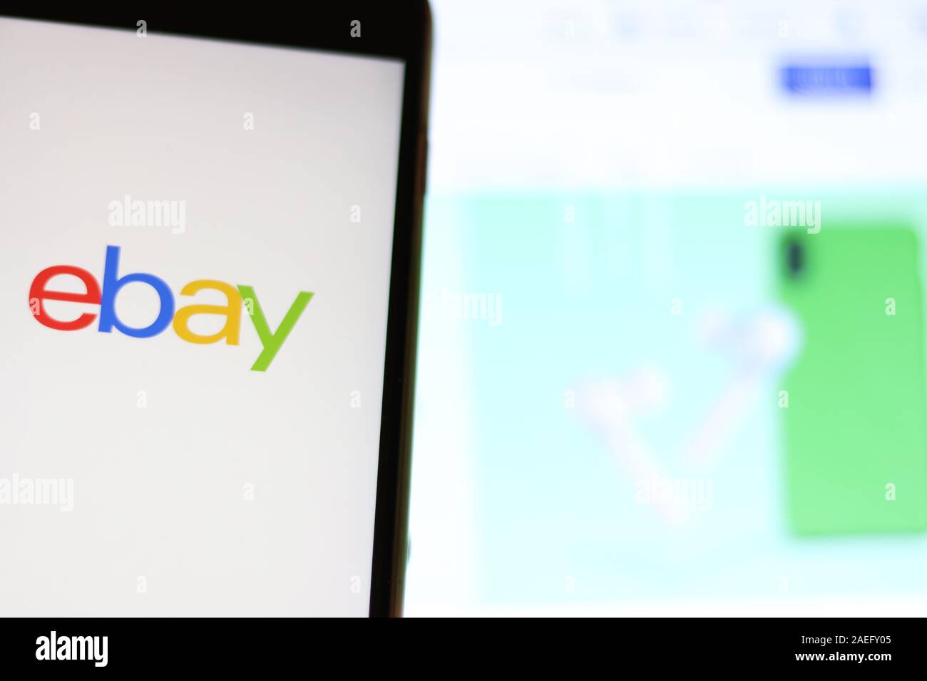 Los Angeles, USA - 10 March 2020: Ebay app logo on phone screen close ...