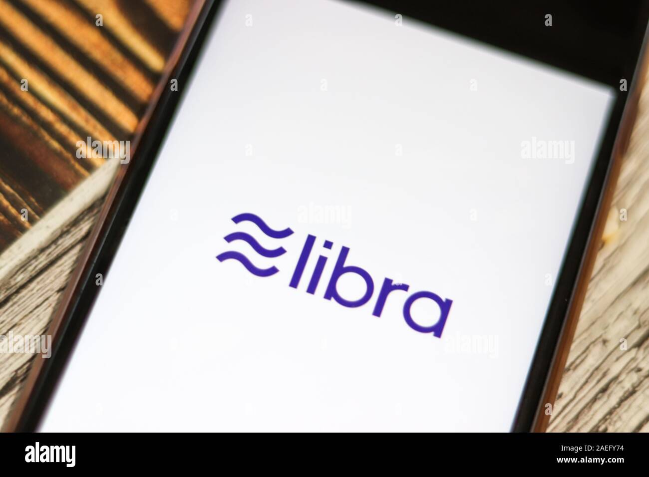 Los Angeles, USA - 10 March 2020: Phone screen close-up with Libra logo ...