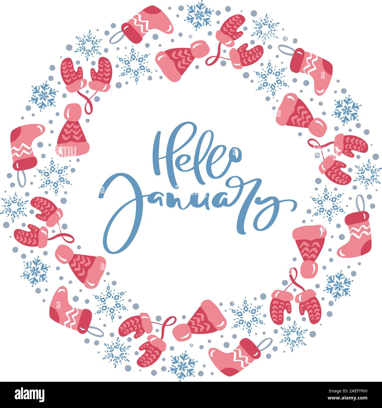 Hello January vector scandinavian calligraphic vintage text. Winter ...