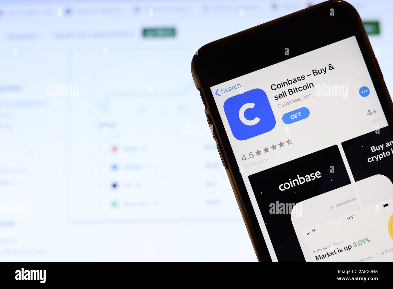 Los Angeles, California, USA - 21 November 2019: Coinbase logo on phone ...