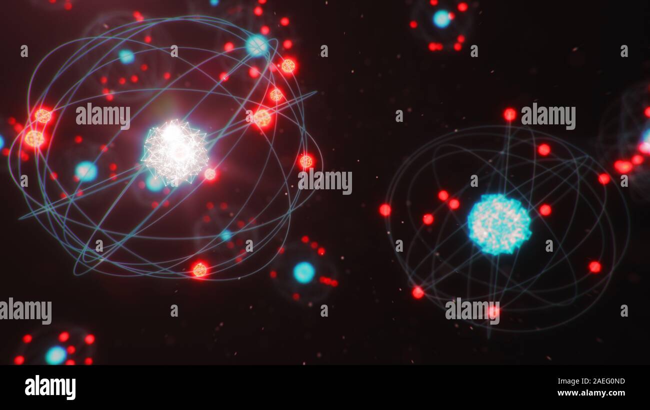 3D Illustration Atomic structure. Atom is the smallest level of matter ...