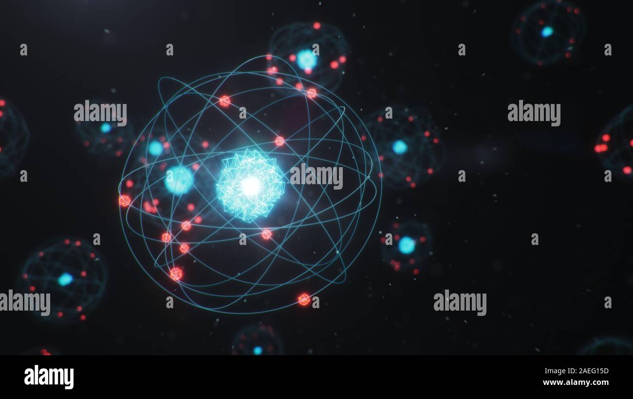 3D Illustration Atomic structure. Atom is the smallest level of matter ...
