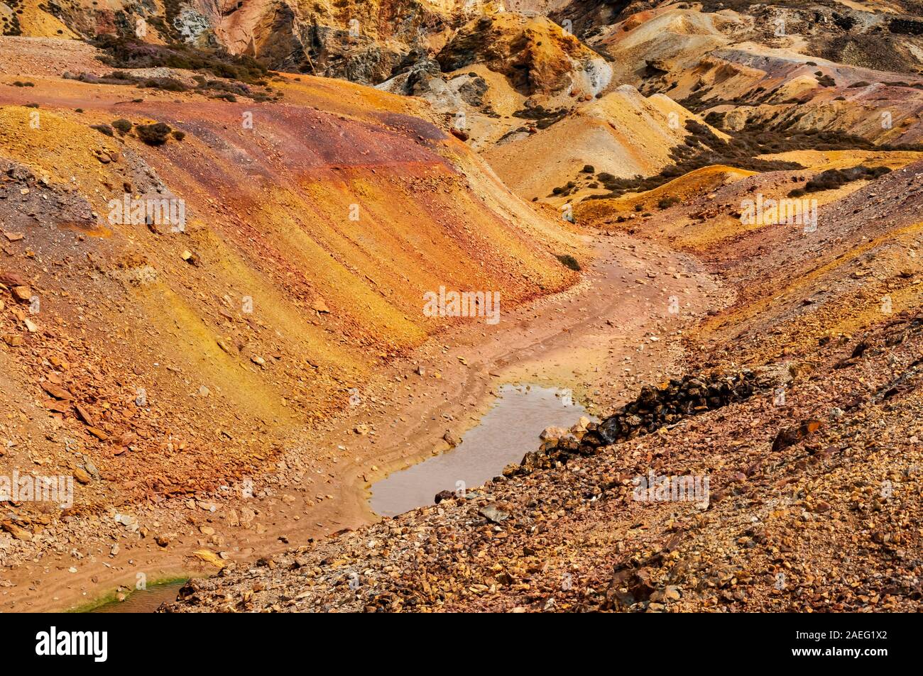 Trackway through spoil heaps at Parys Mountain Copper Mine Stock Photo ...
