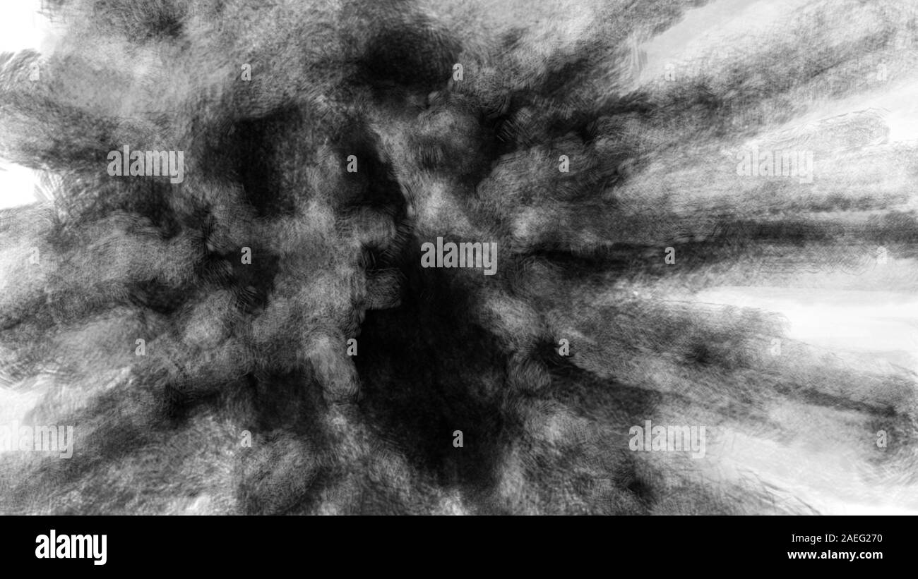 Exploding demon face with opened mouth. Black and white illustration in ...