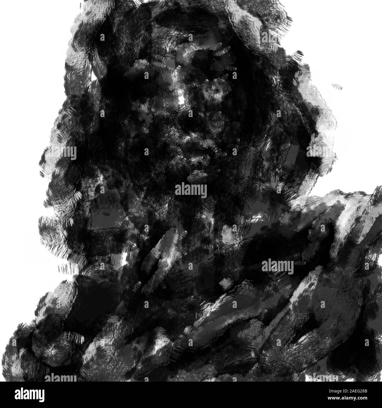 Frightening dead man in the hood. Black and white illustration in ...
