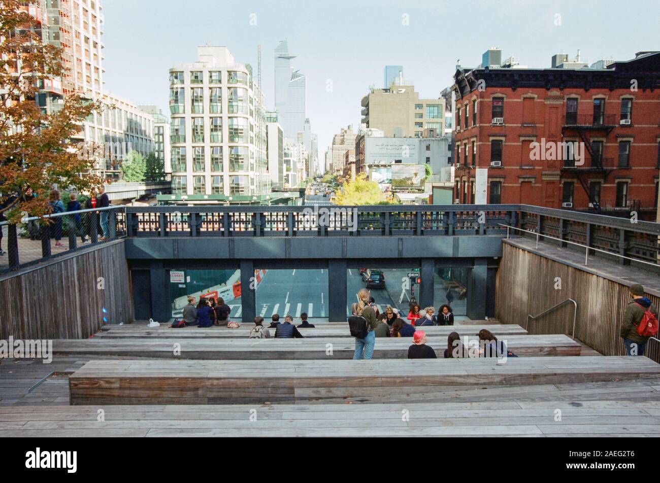 Seated viewing area,10th Avenue Square, High Line Park, Chelsea, New ...