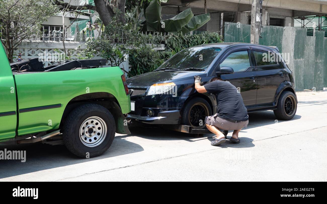 BANGKOK THAILAND - JUNE 24,2019 car on Accidents , Dragging with the ...