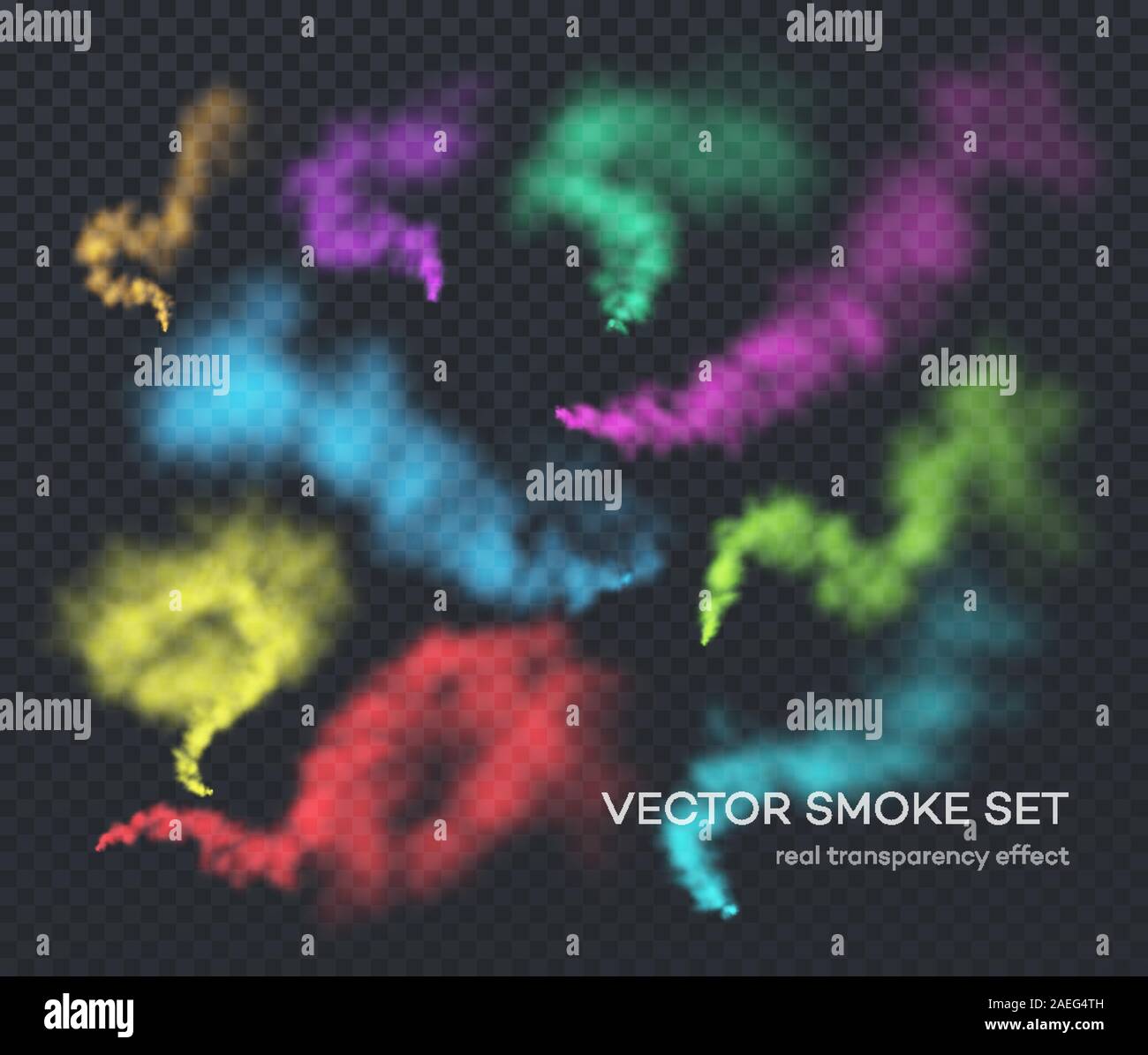 Vector smoke. A set of different color realistic insulated transparent ...