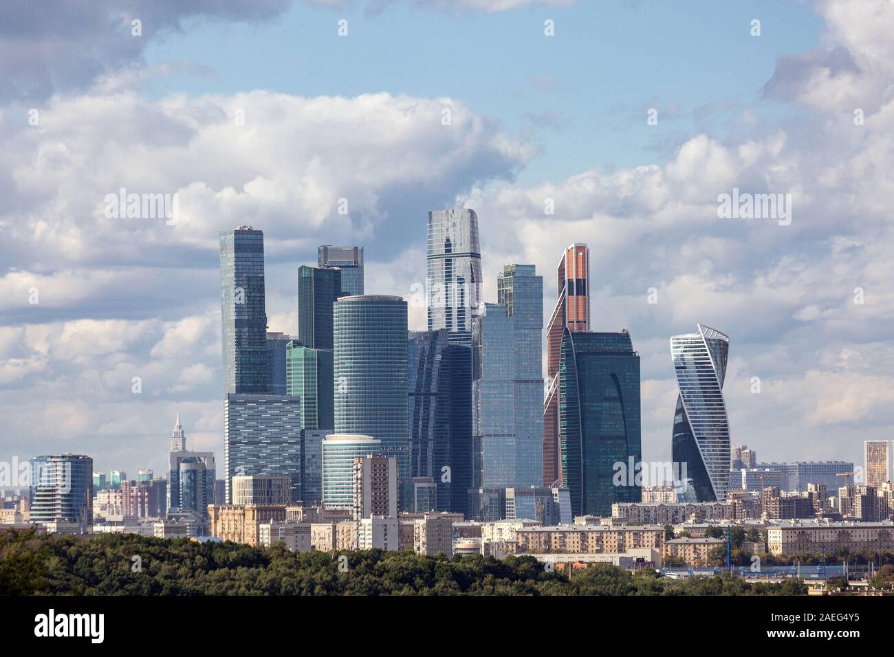 Moscow City skyline with Moskva river. Panoramic view of business ...