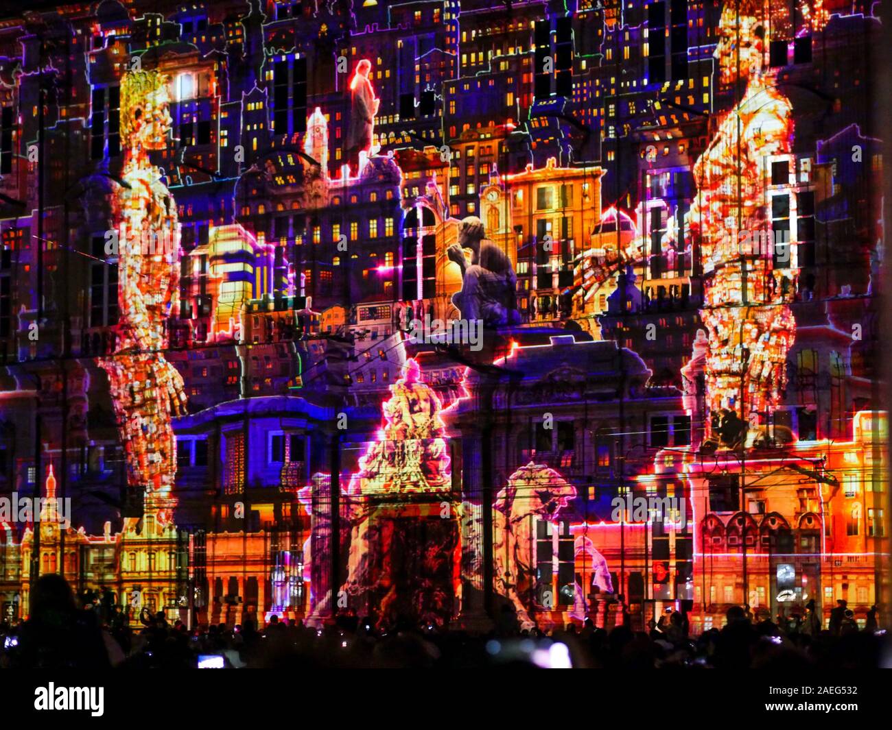 Light show at Terreaux square, Festival of the Lights 2019, Lyon ...