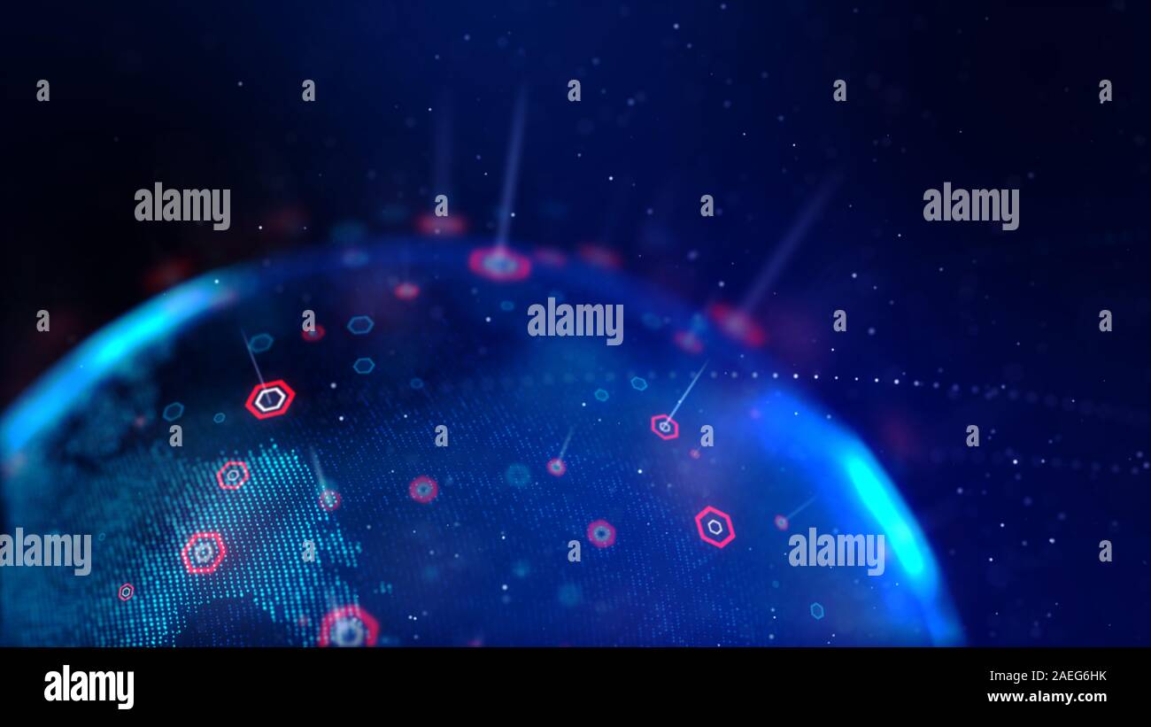 Abstract background dot blue world map with hexagon shape for a cyber ...
