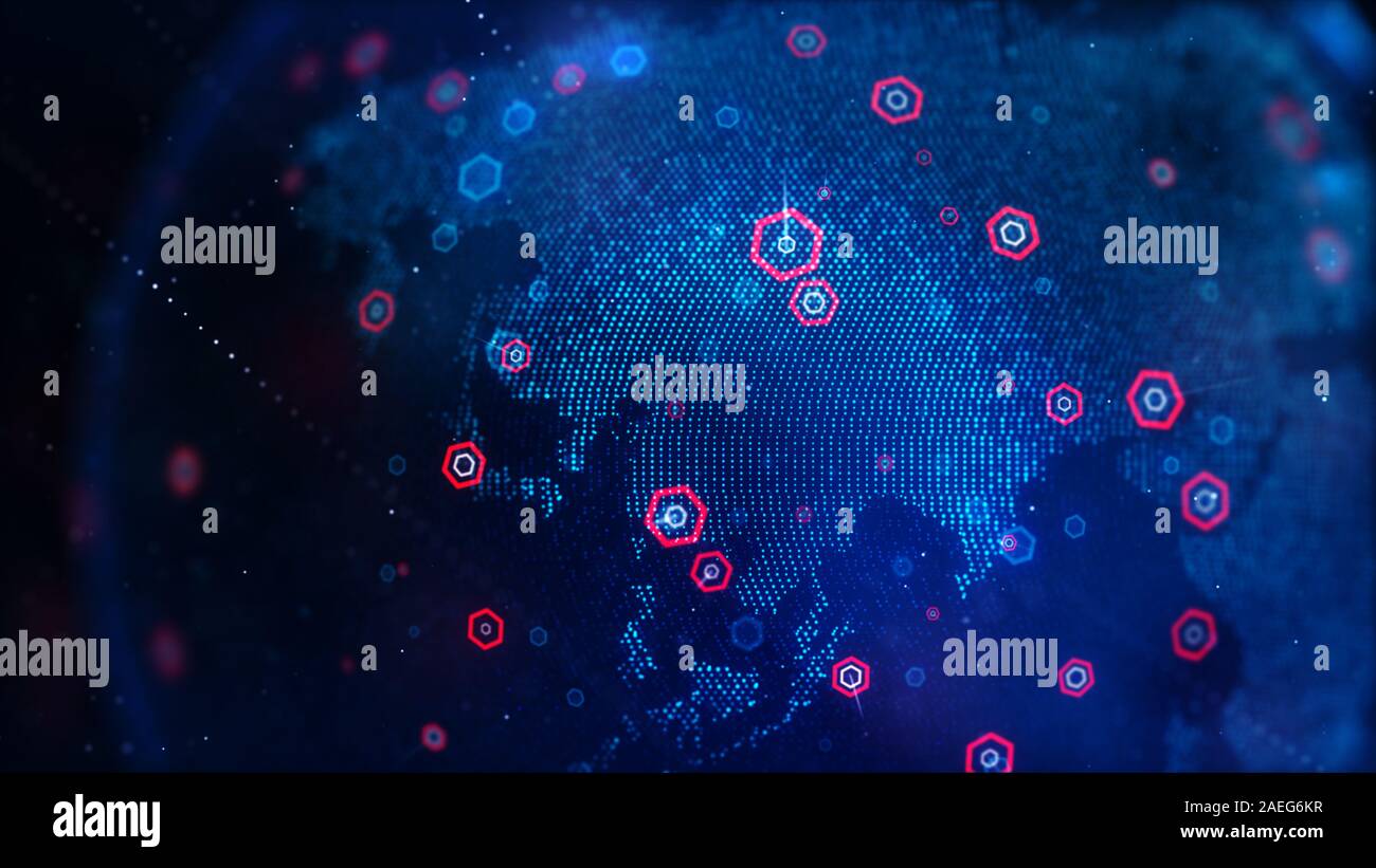 Abstract background dot blue world map with hexagon shape for a cyber ...