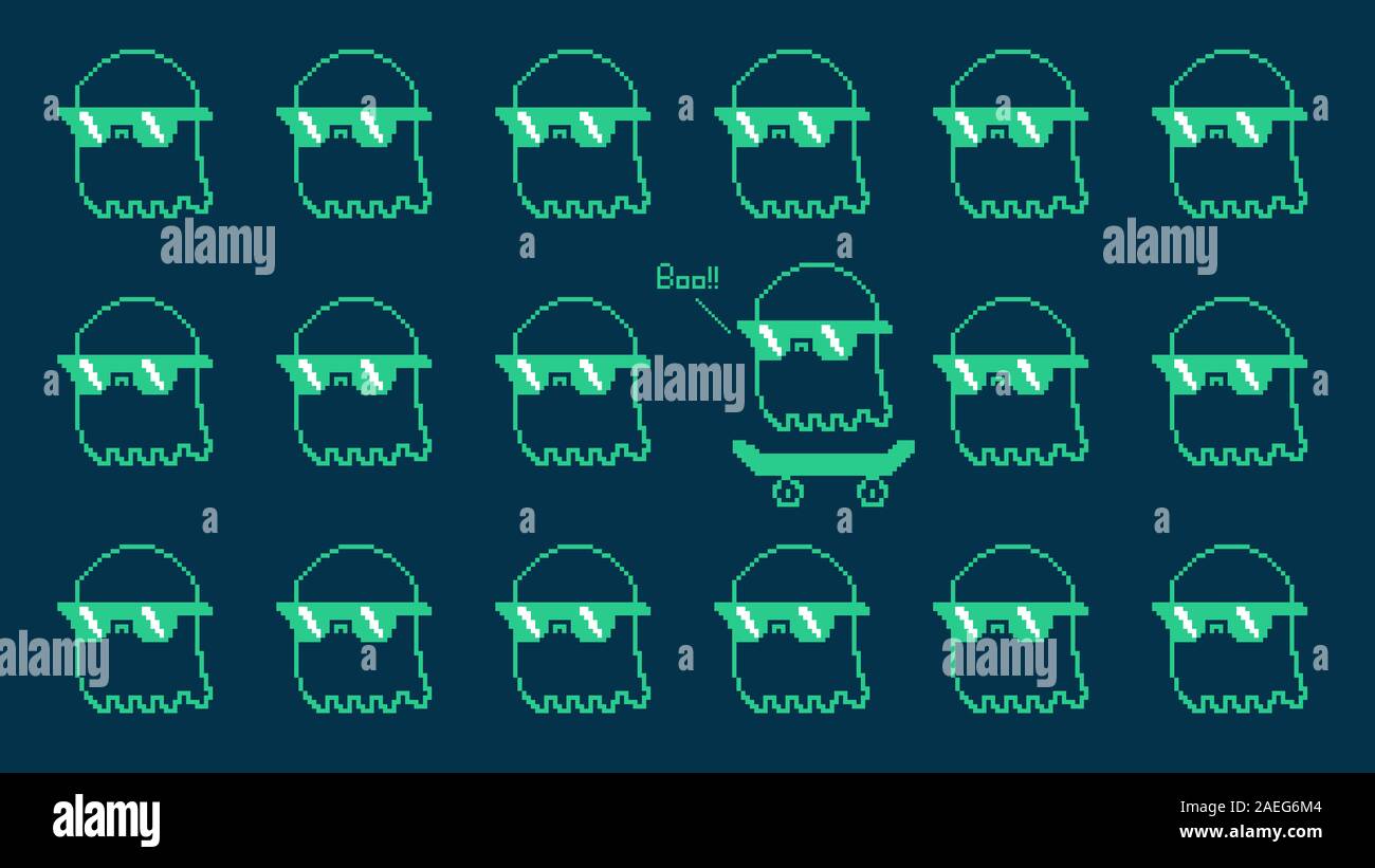 pixel art group of white sheet ghosts isolated background, Illustration ...