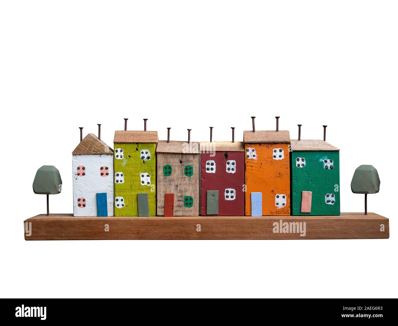 Cute toy wooden house on white background, Vintage house, Many colorful ...