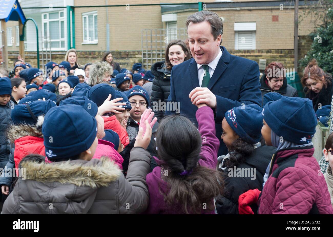 The Prime Minister David Cameron with children from Ashburnham ...