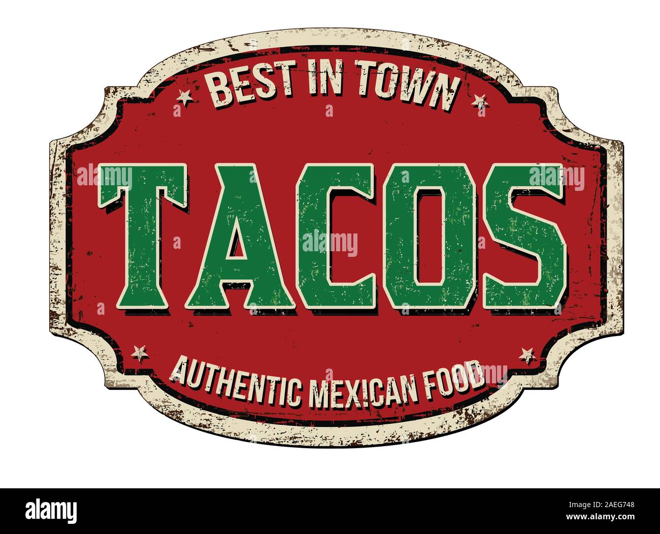 Tacos vintage rusty metal sign on a white background, vector ...