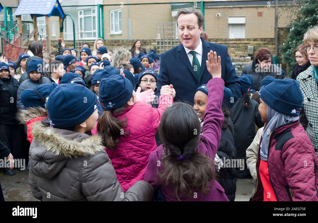 The Prime Minister David Cameron with children from Ashburnham ...