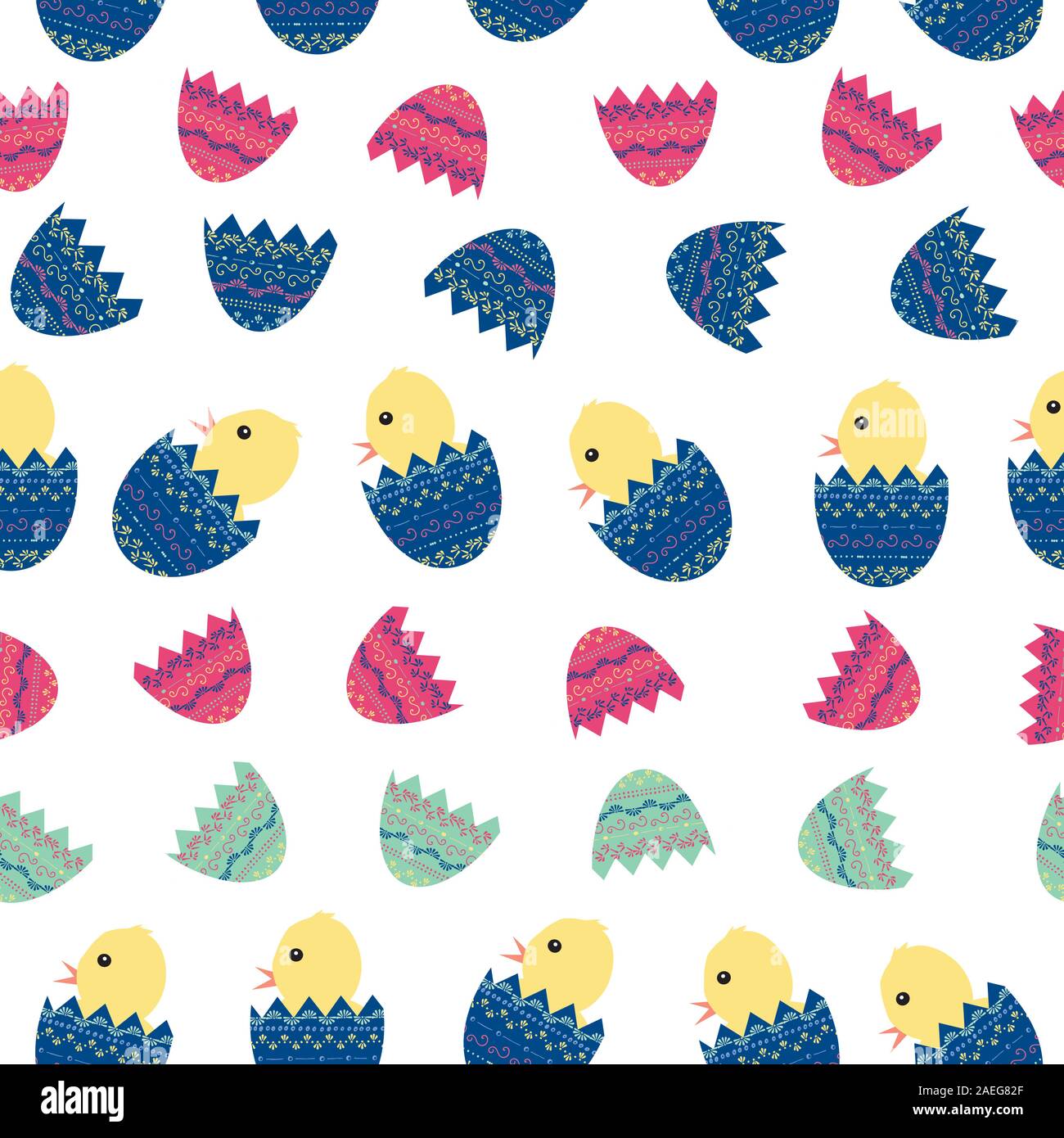 Vector seamless pattern background with cute chicken and colourful ...