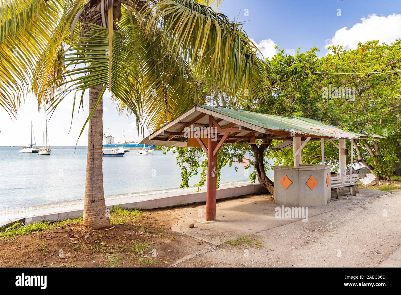 Bus stop in Tyrell bay, Carriacou, Grenada Stock Photo - Alamy
