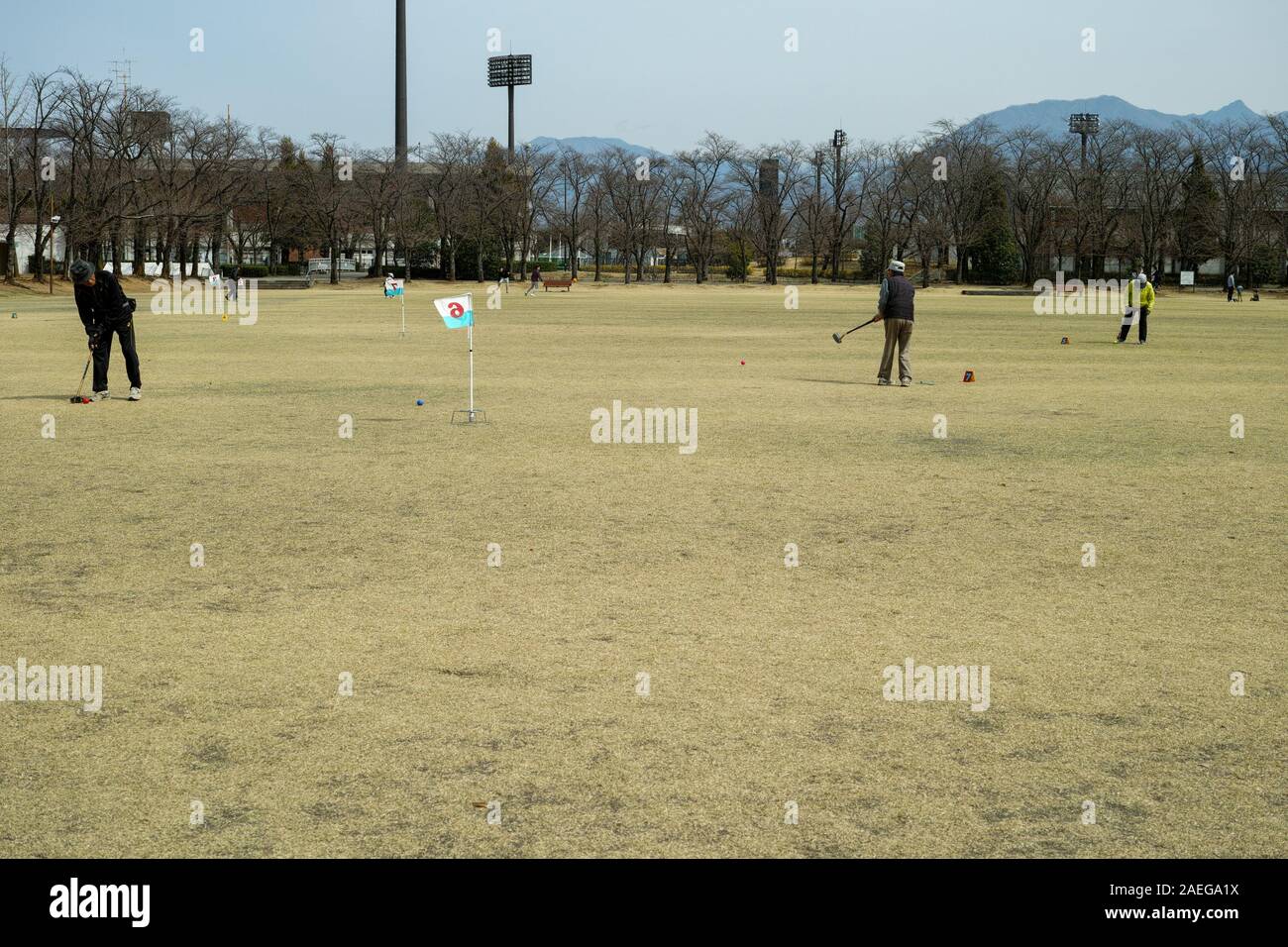Yamanashi, Japan - 25 3 2019: Elderly people playing Gateball in the ...