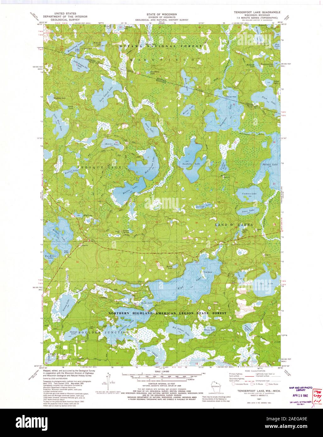 WI Tenderfoot Lake 502008 1981 24000 Restoration Stock Photo - Alamy