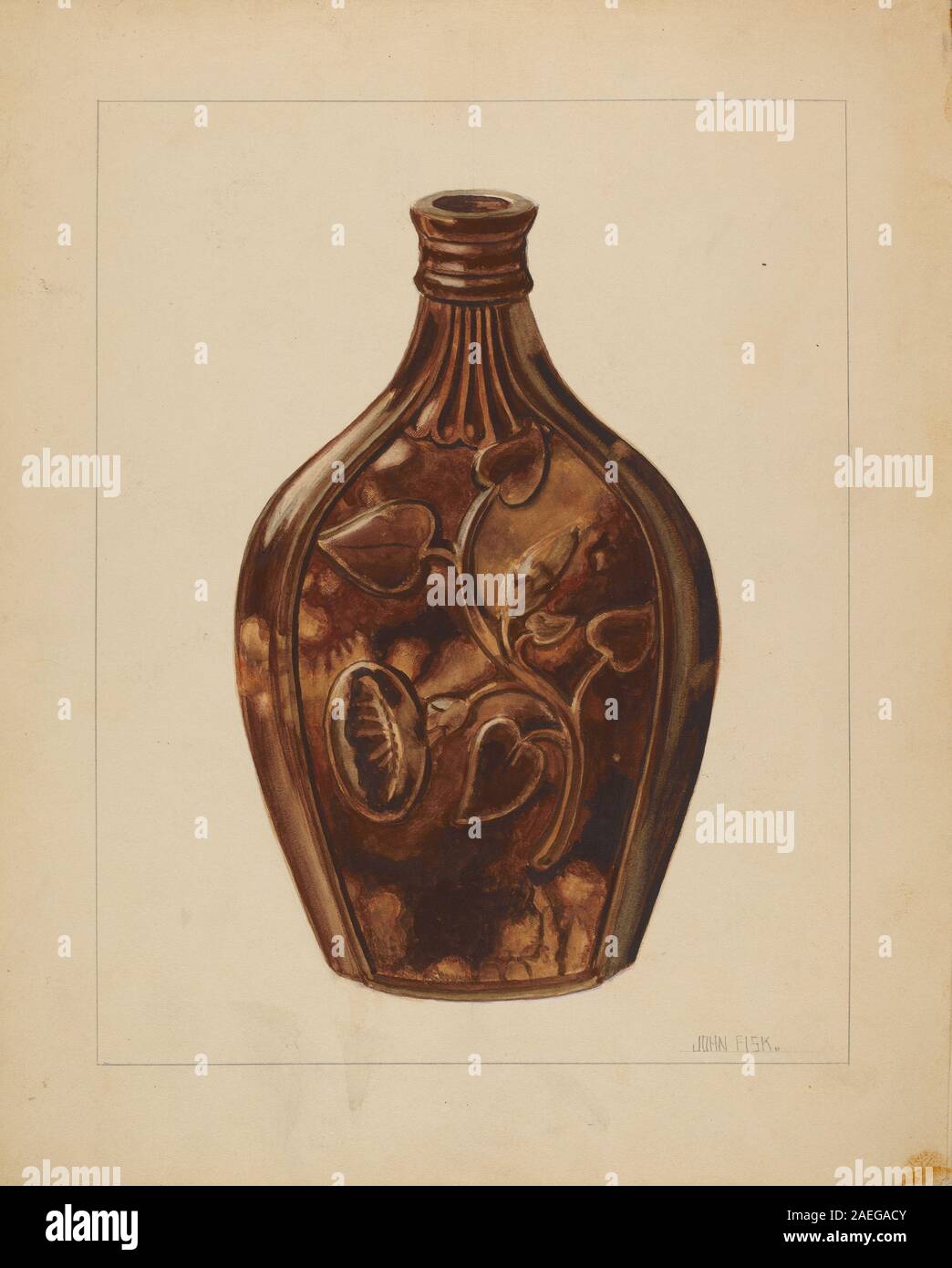 A flask created around 1936 by John Fisk, showing glass or metal ...