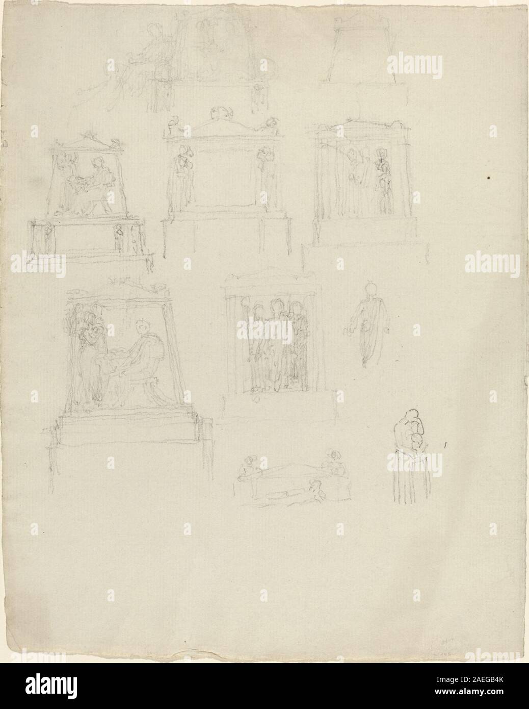 Sheet by John Flaxman depicting designs for monuments, showing ...