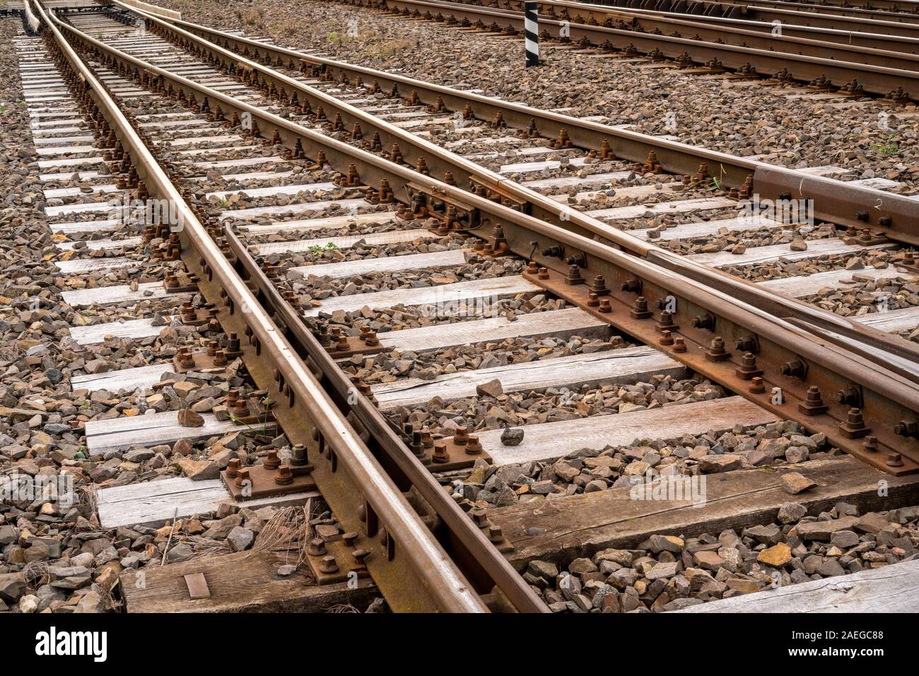 Many rail rails near the train station Stock Photo - Alamy