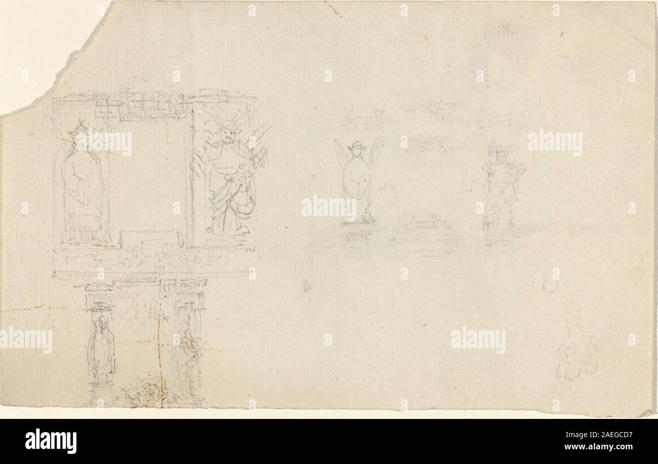 Sheet by John Flaxman depicting three studies of an Oriental relief ...