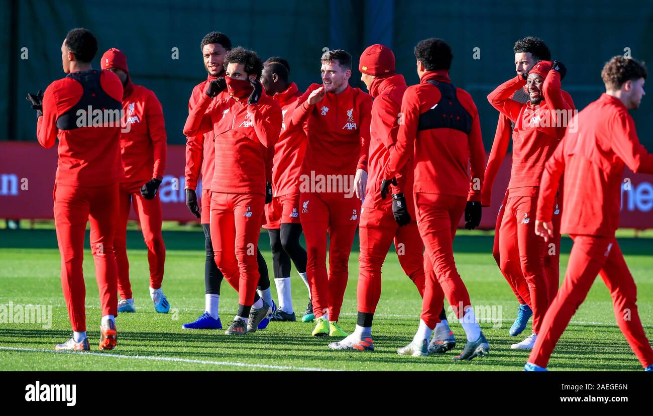 Liverpool players during a training session at Melwood Training Ground ...