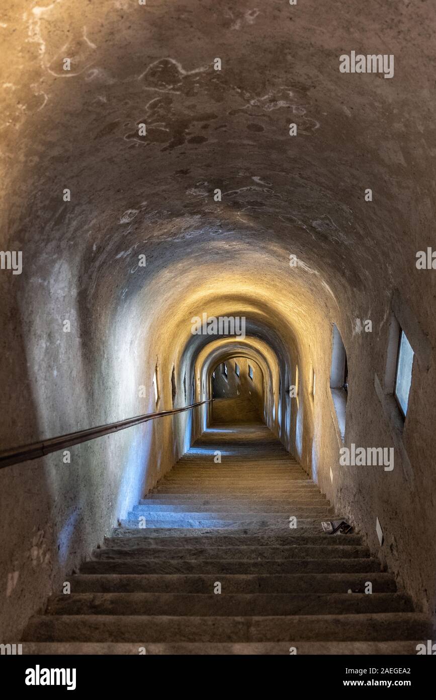 Tunnel leading to the prisons of the medieval fort, vertical image ...
