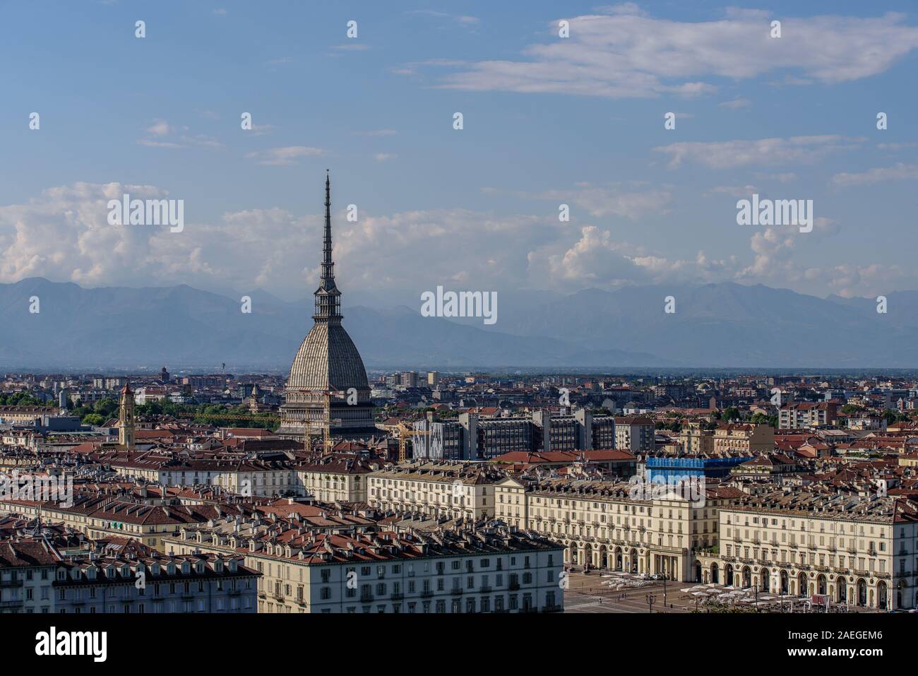 Panoramic view of the city of Turin, in evidence the Mole Antonelliana ...