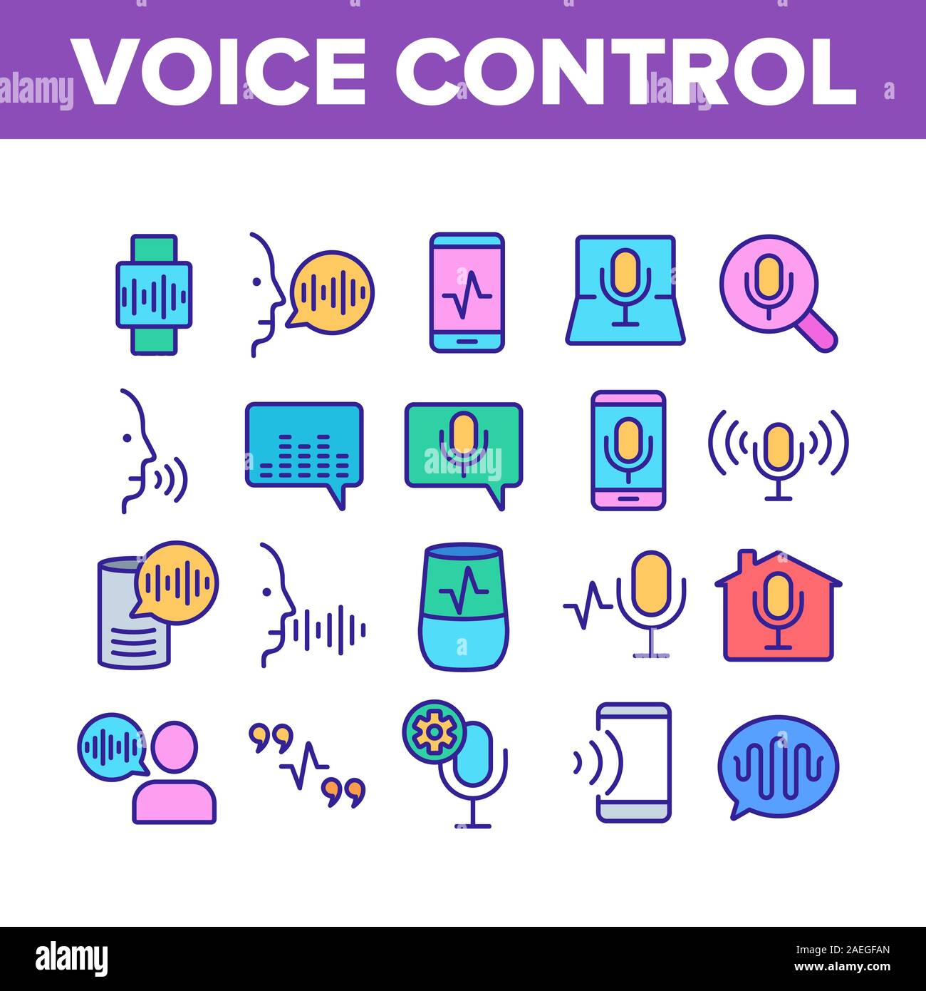 Voice Control Command Collection Icons Set Vector Stock Vector Image ...