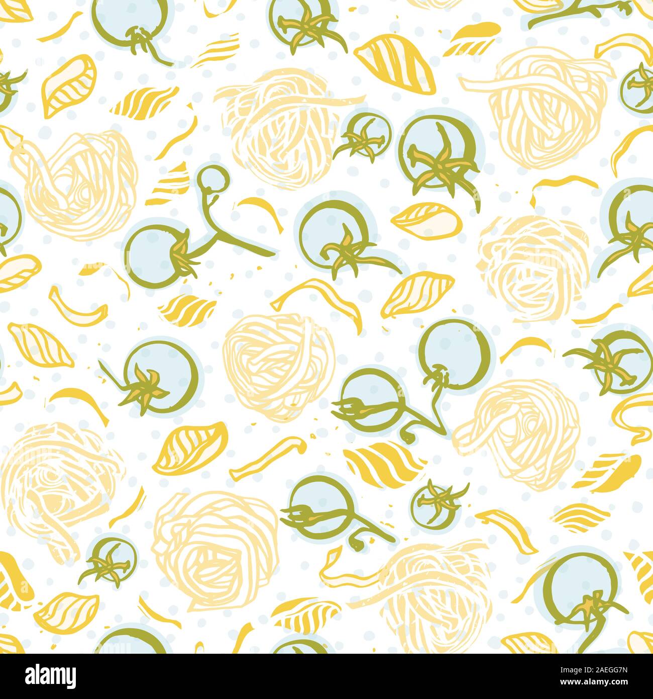 Vector tomato pasta noodle pattern. Homemade delicious hand drawn ...