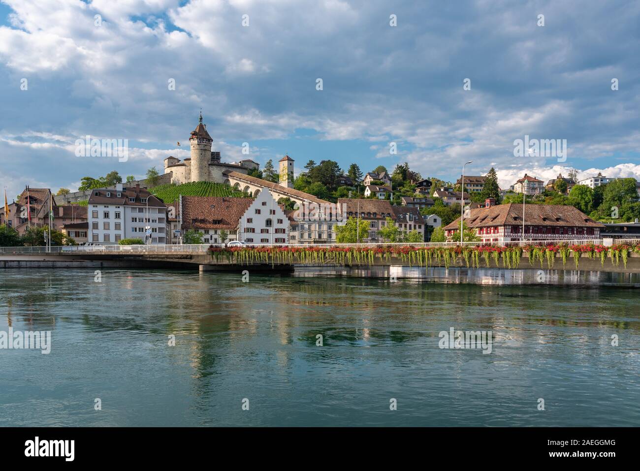 Cityscape with the river Rhine and fortress Munot, Schaffhausen, Canton ...