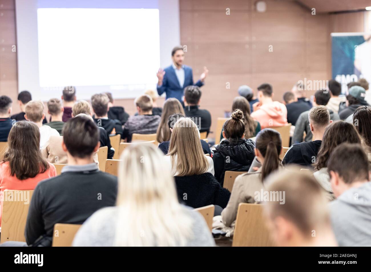 Business speaker giving a talk at business conference event Stock Photo ...