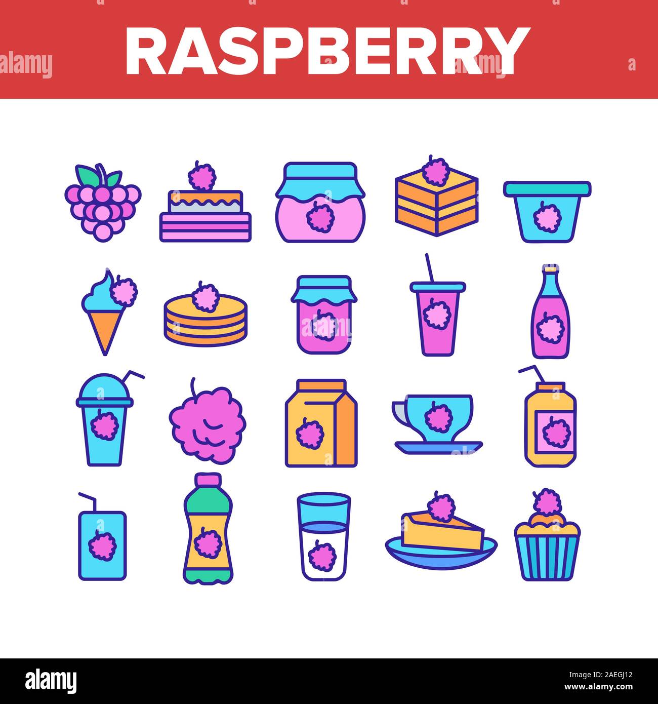 Raspberry Nutrition Collection Icons Set Vector Stock Vector Image ...