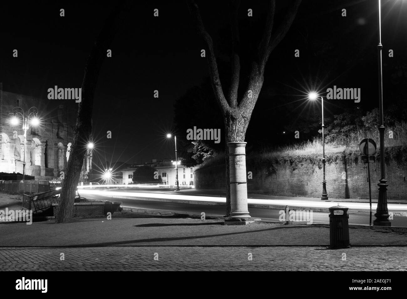 street in Rome at night with light trails Stock Photo - Alamy