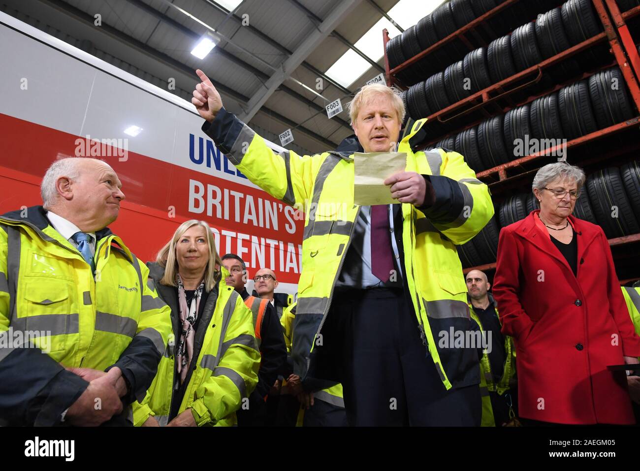 Prime Minister Boris Johnson answers questions during a visit to ...