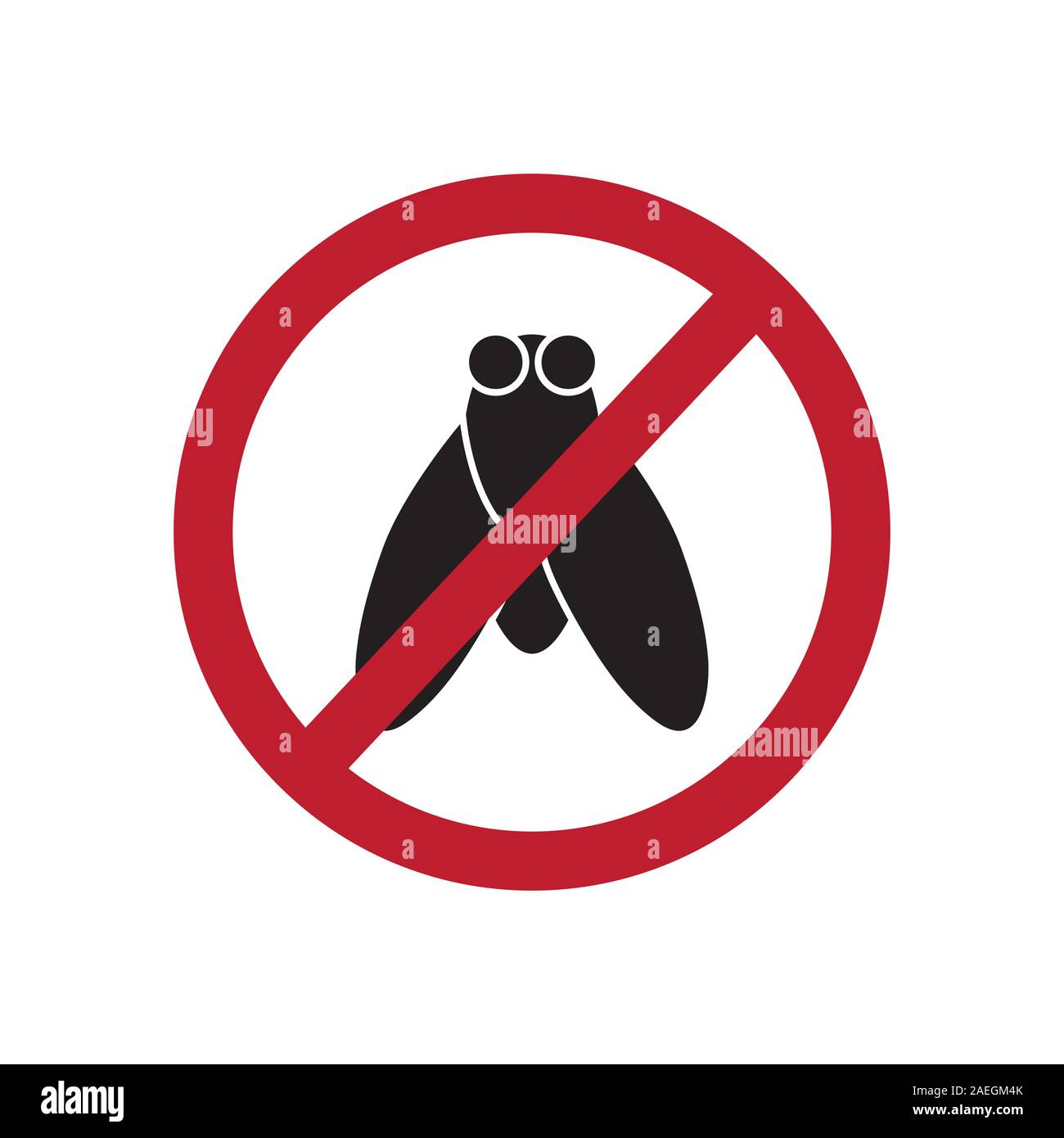 Fly silhouette sign with red crossed out circle on white isolated ...